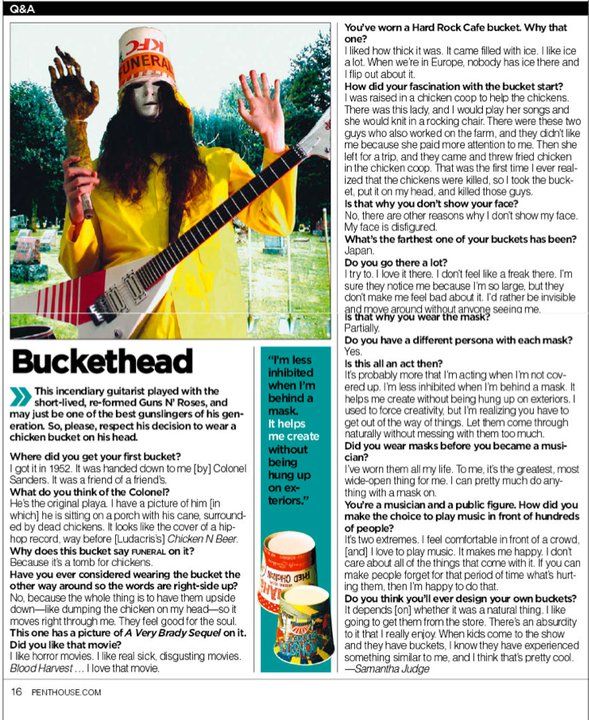 A revealing Buckethead interview from Penthouse - March 2006 | Scrolller