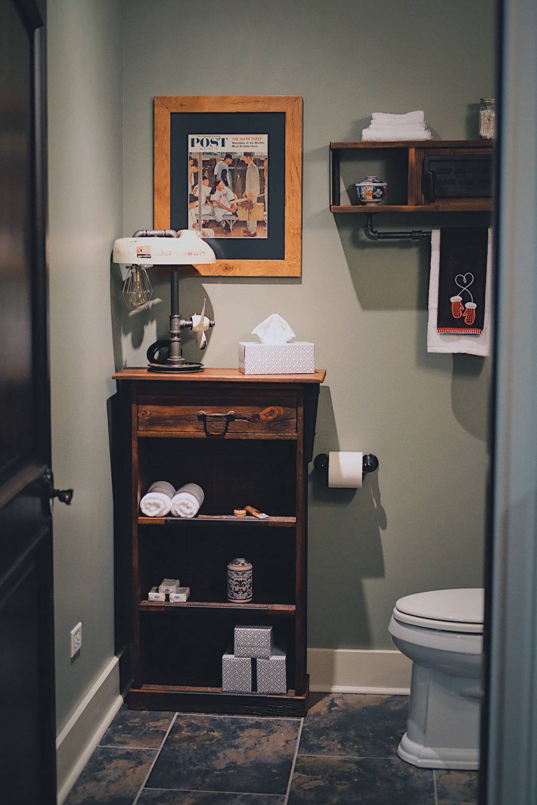 A rustic bathroom using my father’s handmade furniture. | Scrolller