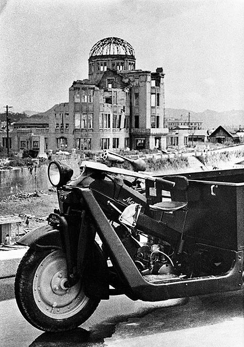 A sign of hope for Hiroshima, a Mazda-Go pictured next to the peace dome. [1945, 930x1000 ...