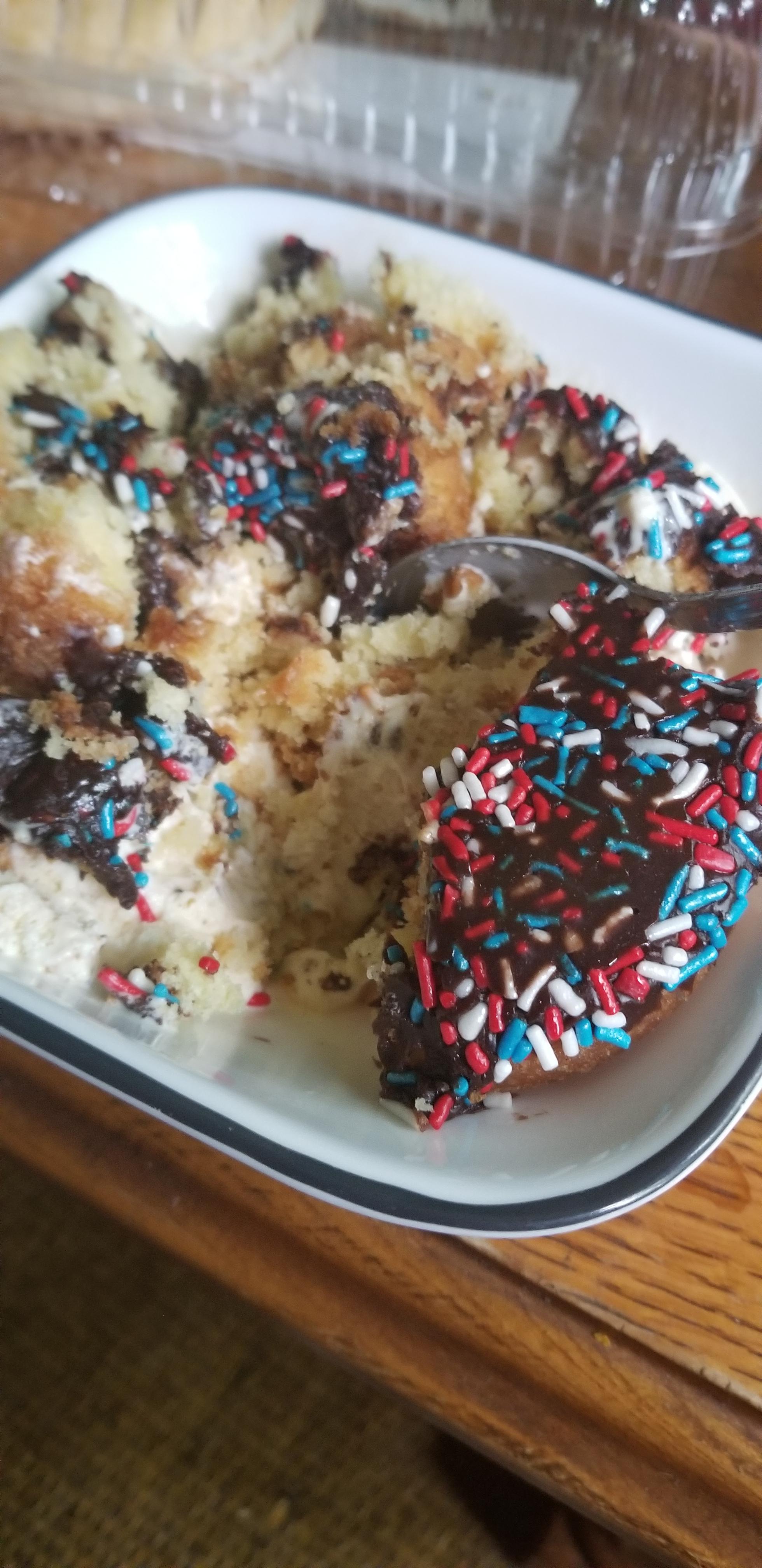 A stoners journey through food pics. Chocolate covered donut with sprinkles mashed into ...