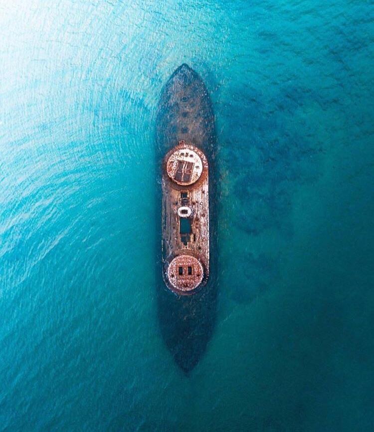Aerial view of sunken ship | Scrolller