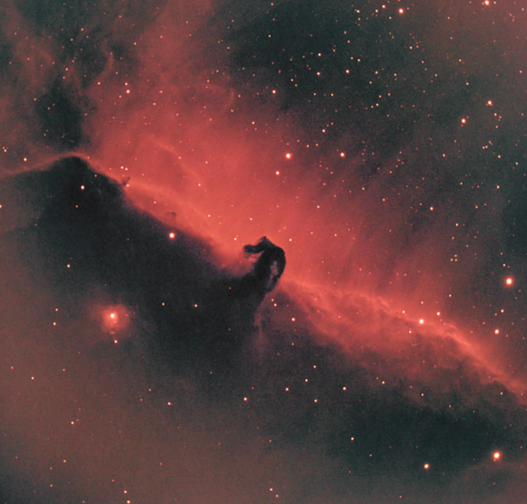 After spending 3 hours at 0°F taking photos I finally captured the Horsehead Nebula in H-alpha ...