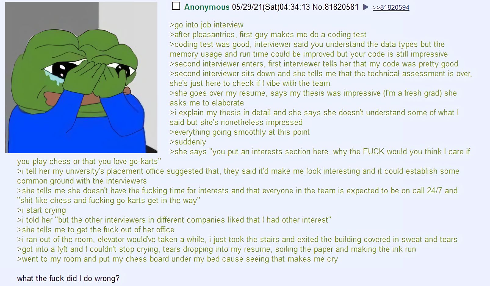 anon go-sharted himself at an interview | Scrolller