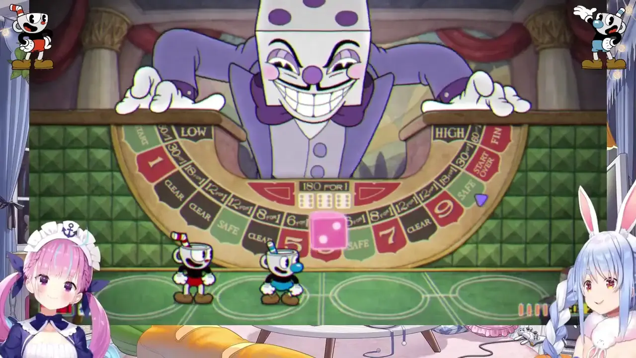 Aqua calmly controls the dice to fix Pekora's bad luck. | Scrolller