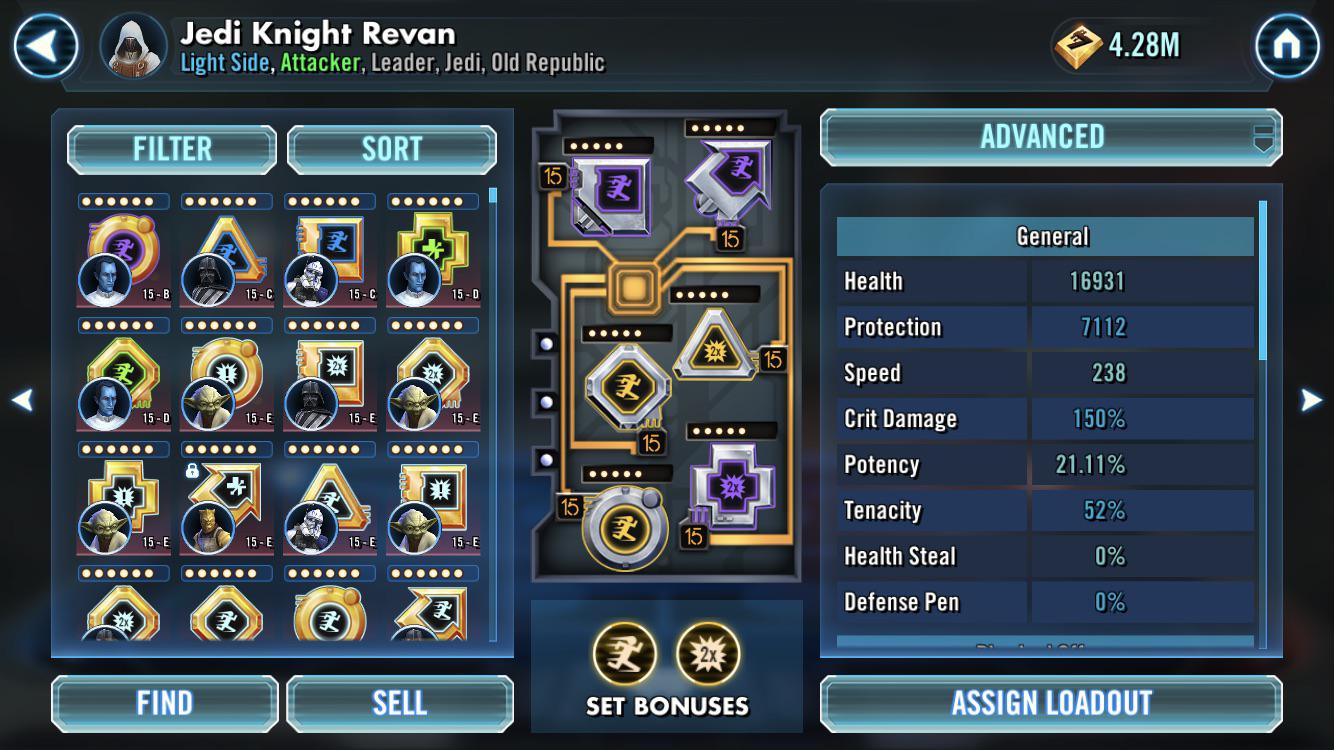 Are these good mod sets for Revan( speed + crit chance) ? | Scrolller