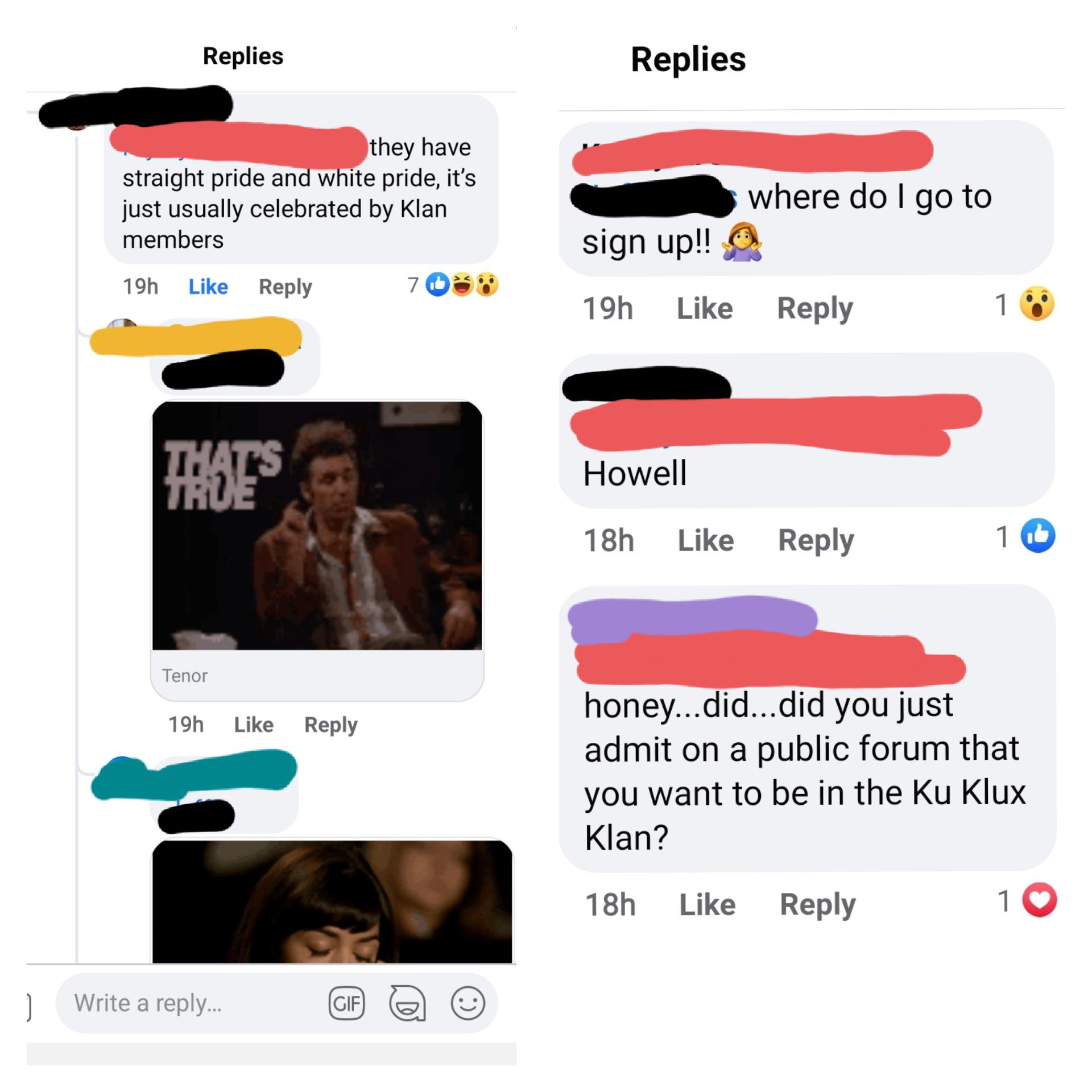 Asking how to join The Klan for straight white pride month | Scrolller