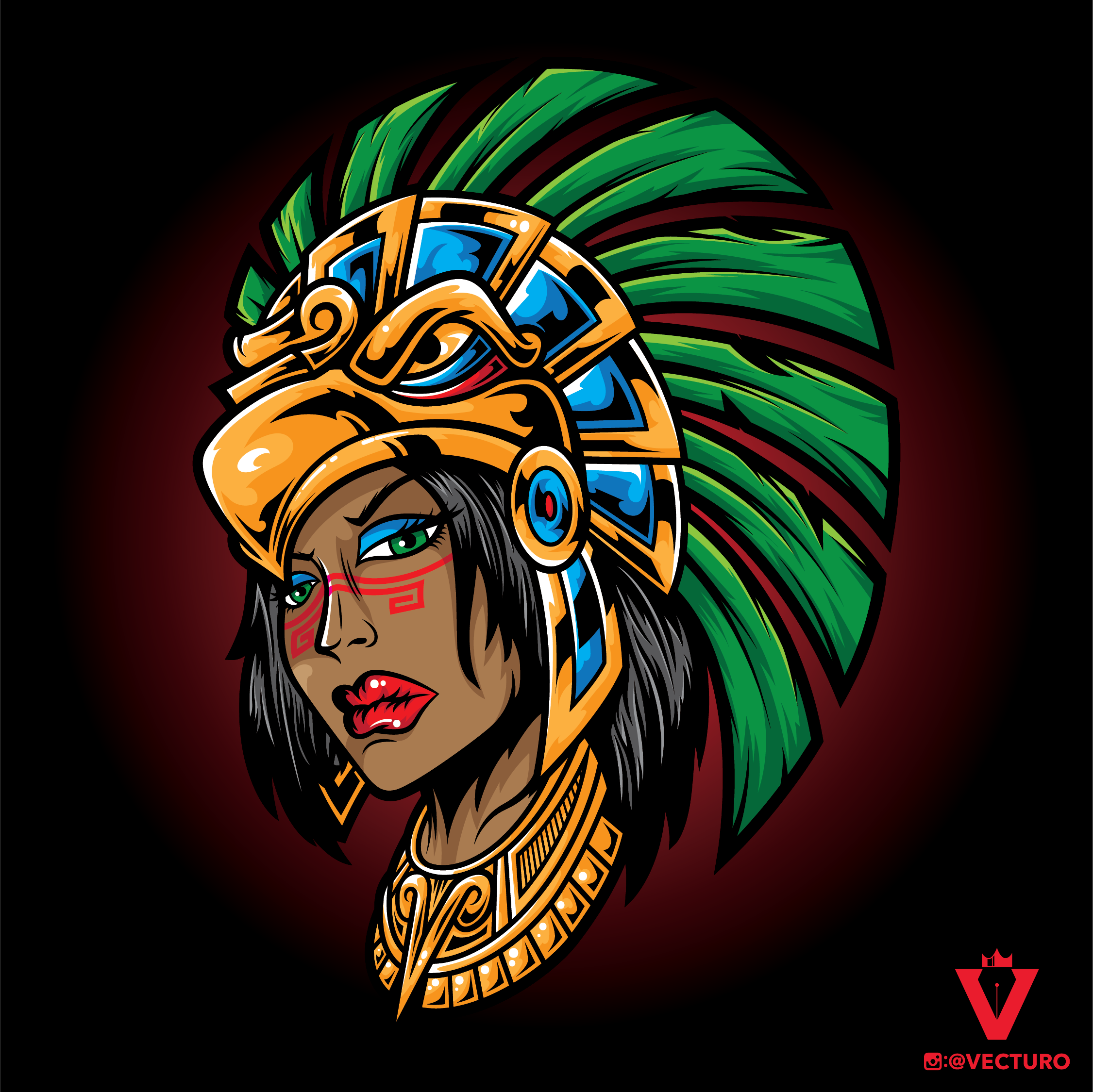 Aztec Princess Vector Illustration | Scrolller