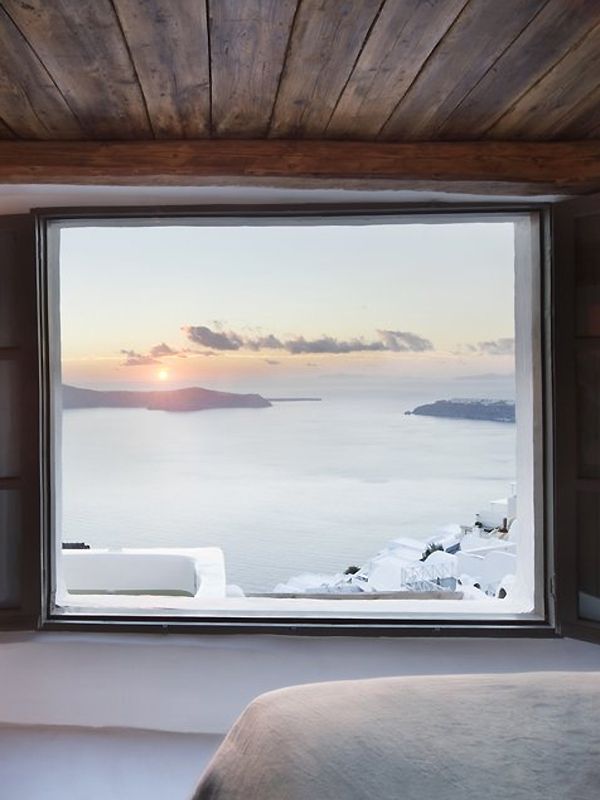 Beautiful view of the Sea of Crete from a bedroom in Santorini, Greece. [600 x 800] | Scrolller