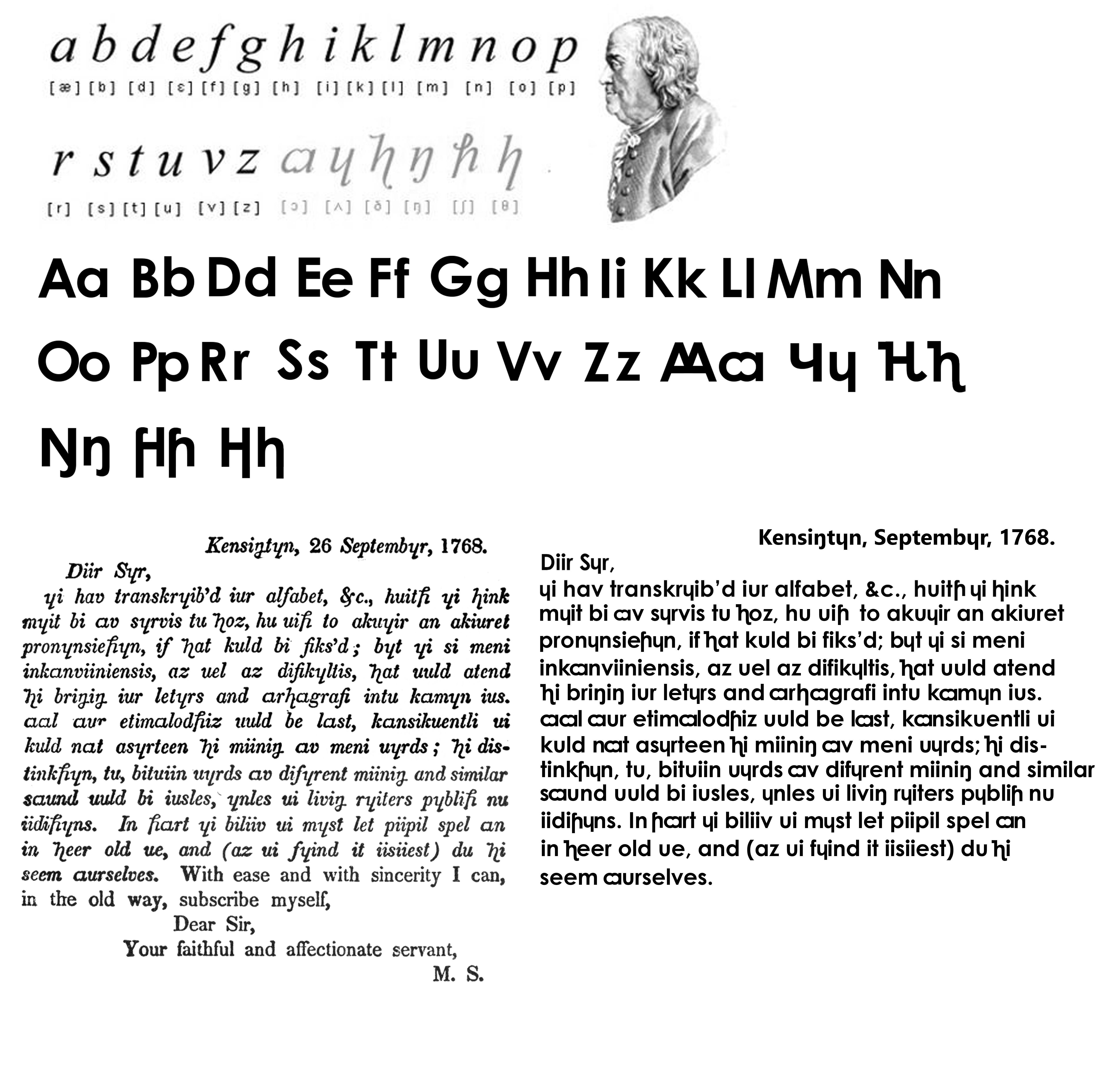 Benjamin Franklin's Phonetic Alphabet in a modern font | Scrolller