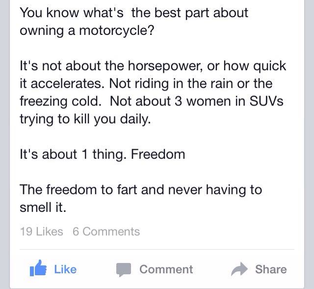 Best part of owning a motorcycle according to my best friend | Scrolller