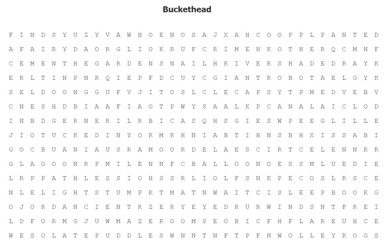Buckethead Wordsearch (100 words to find) | Scrolller