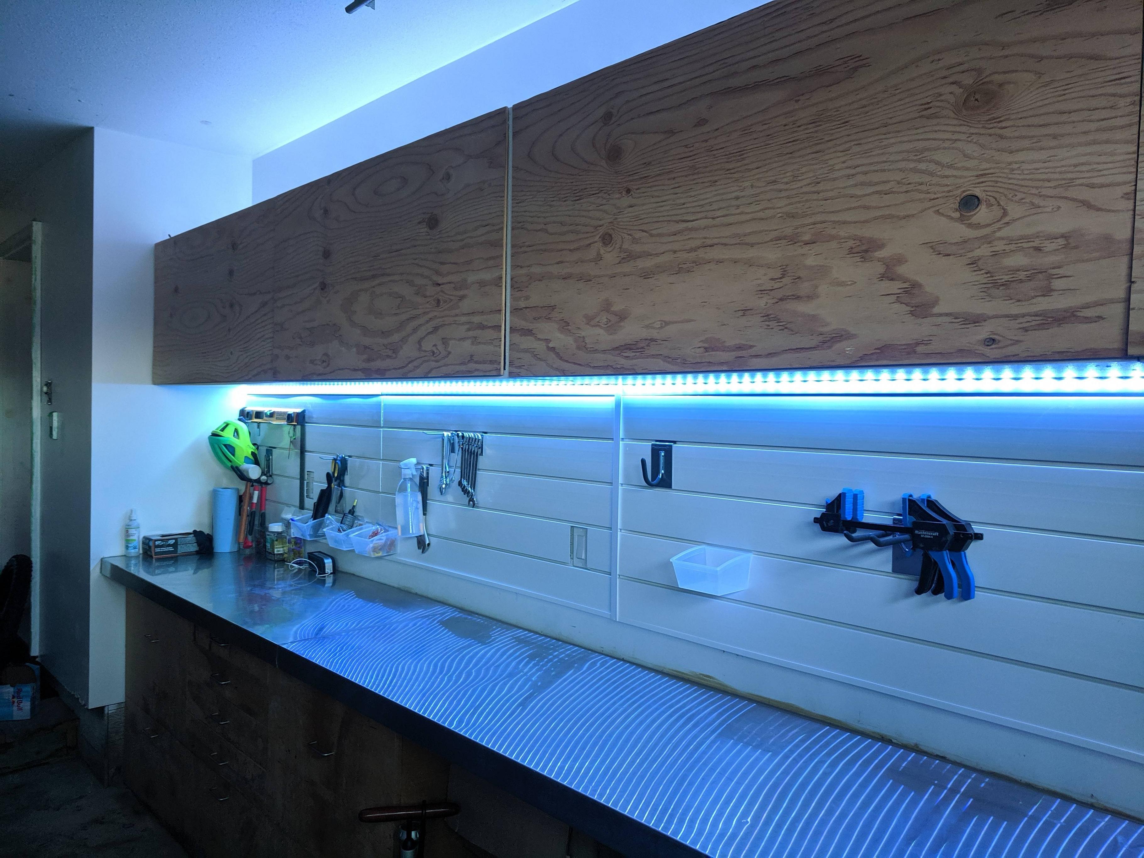 Cabinets, slate wall, stainless steel top, LEDs build almost complete | Scrolller