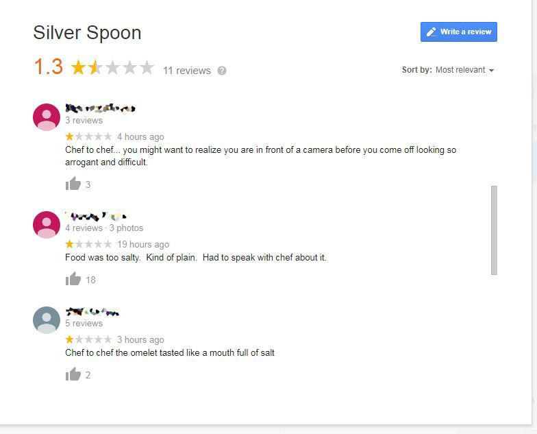 Chef Justine's Google Reviews After Her Exchange With Kevin | Scrolller