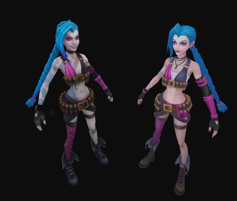 Closer comparison of PC Jinx and Wild Rift Jinx. | Scrolller