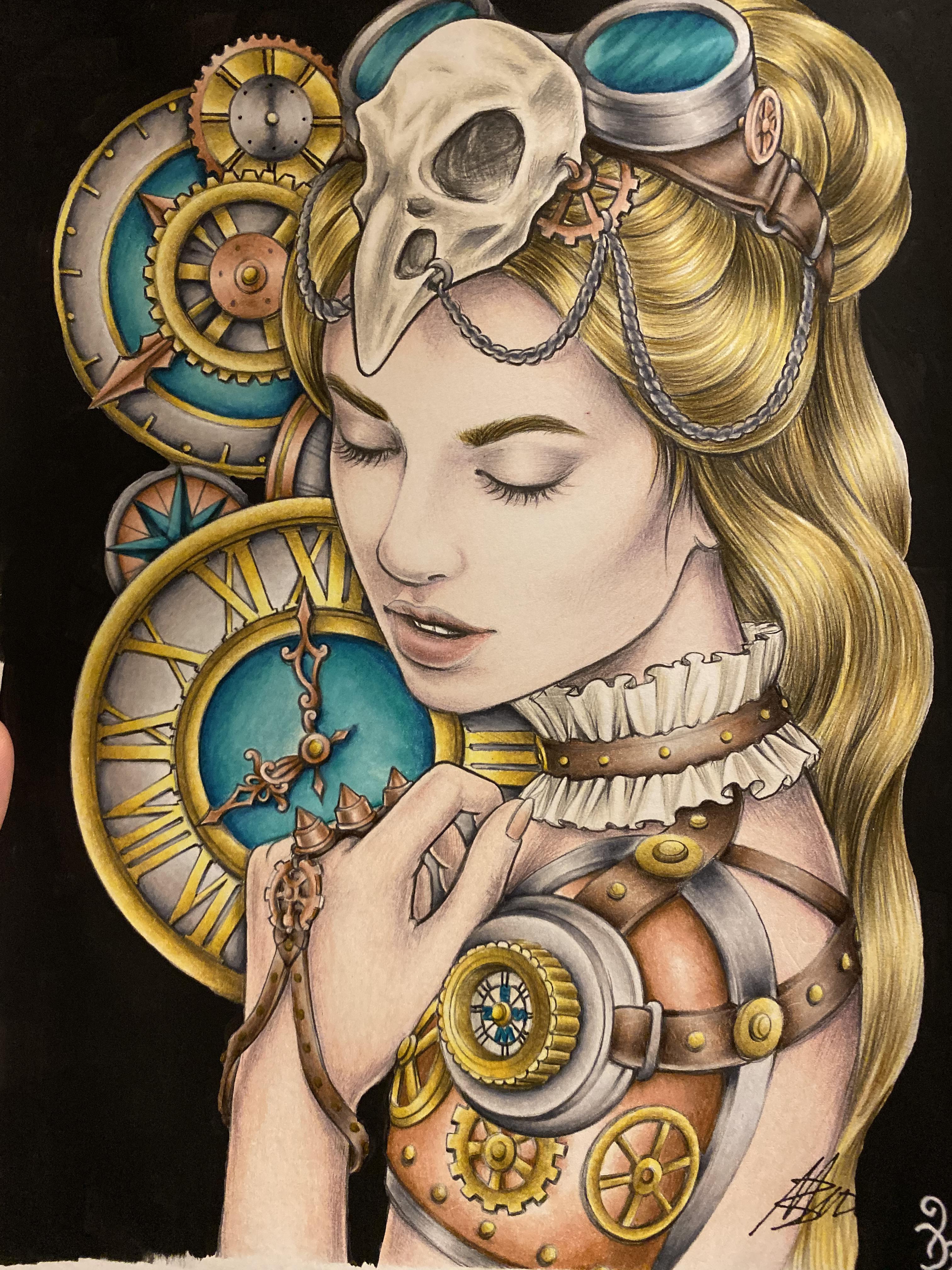 Completed steampunk lady. This is my first time downloading PDFs from Etsy and I am hooked ...