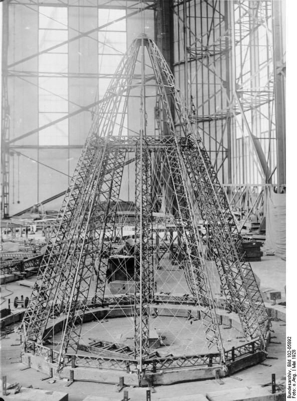 Construction of the bow of LZ-127 Graf Zeppelin, Friedrichshafen Germany, May 1928. [593x800 ...