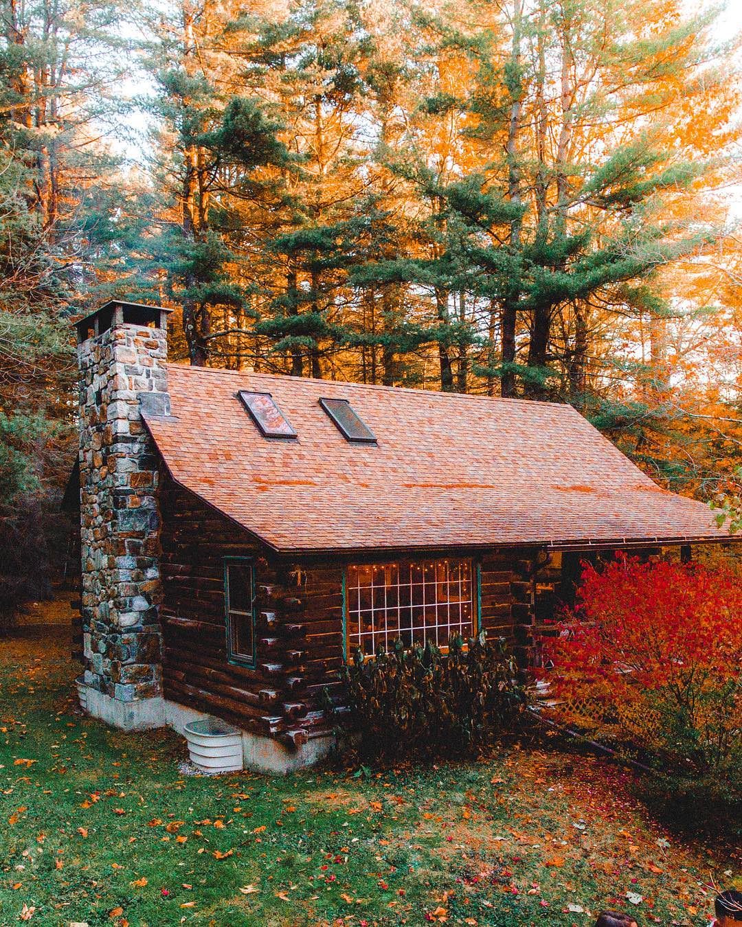Cozy log cabin with a stone chimney [1080 × 1350] | Scrolller