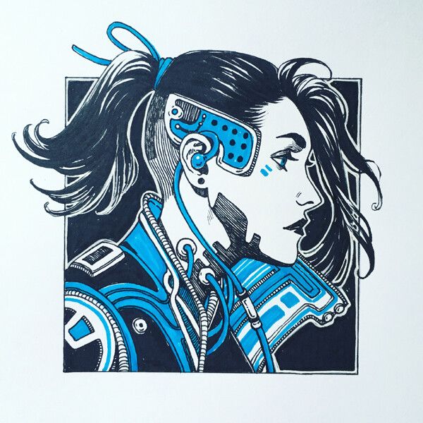 Cyberpunk Girl (Inktober) by Maria Dimova | Scrolller