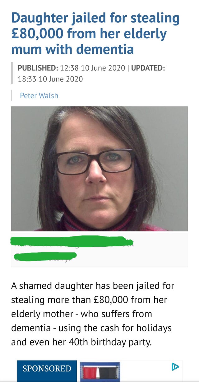 Daughter steals $80,000 from mother with dementia | Scrolller