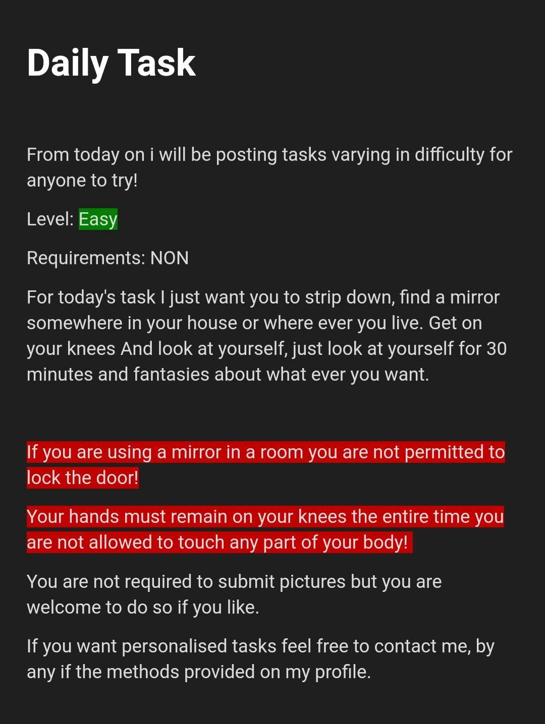 Day 2 of bdsm tasks to be completed by anyone these tasks range from easy to expert, and all ...