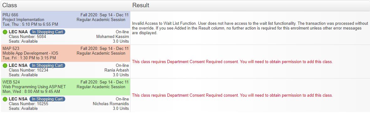"Department Consent Required" -- no email response from advisor since last week -- tuition paid ...