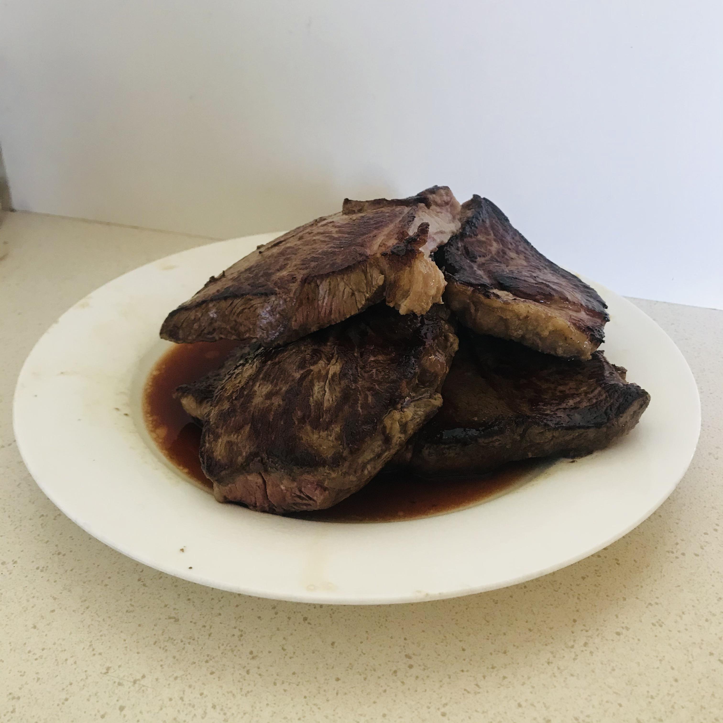 Dinner! Blade roast, sliced into 1.5” thick steaks. Turned out bloody amazing, and only $12.50AU ...