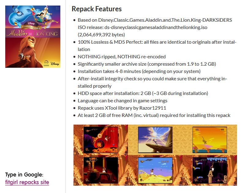 Disney Classic Games: Aladdin and The Lion King (MULTi6) [FitGirl Repack] 1.2 GB | Scrolller
