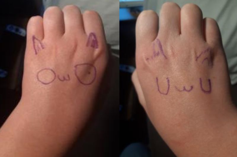 Drew OwO and UwU on my hands | Scrolller