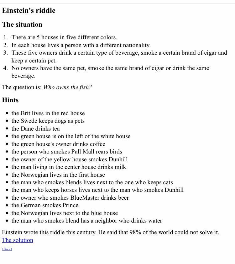 Einsteins’s riddle. You will need a pen and paper for this one | Scrolller