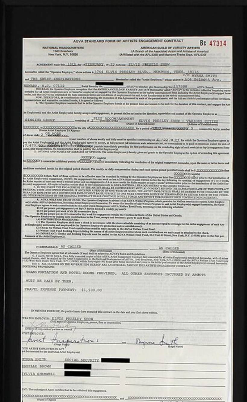 Elvis Presley original signed contract with Myrna Smith | Scrolller