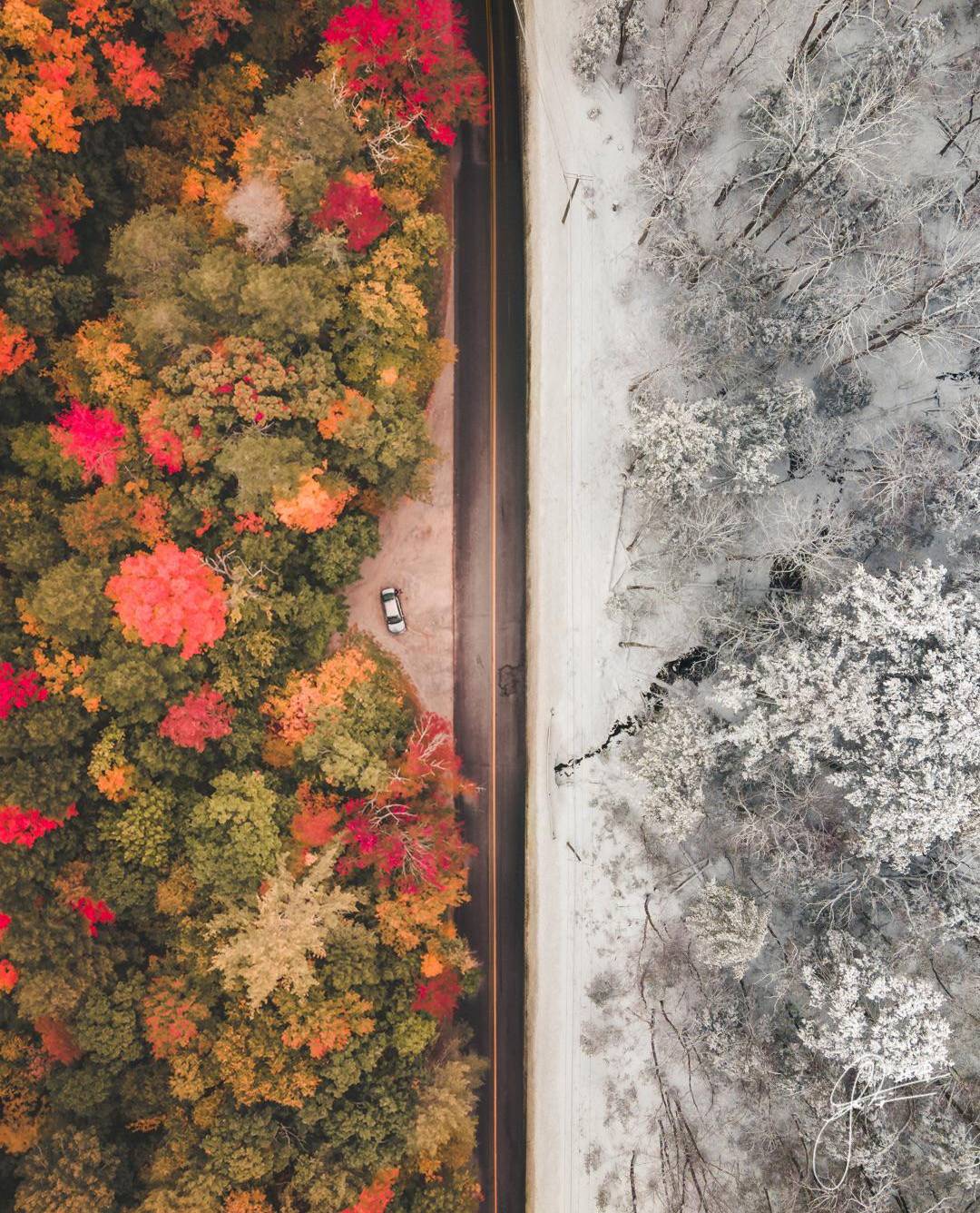 Fall and winter in a same line. (itsmrfig aerial photography) | Scrolller
