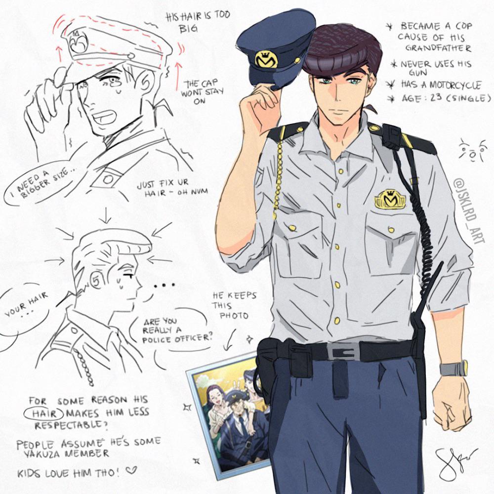 [Fanart] Officer Higashikata reporting for duty! Following in his grandfather’s footsteps ...