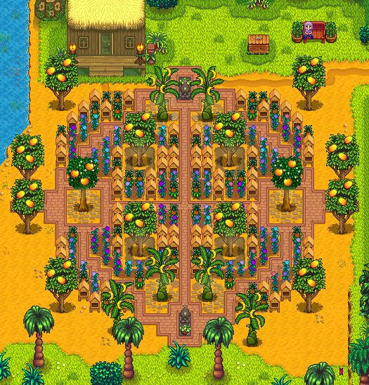 Far from the most efficient, but I'm pretty happy with my honey farm and orchard layout | Scrolller