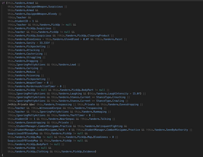 Just wanted to share some of Yandere Simulator's code. Boolean inception? | Scrolller