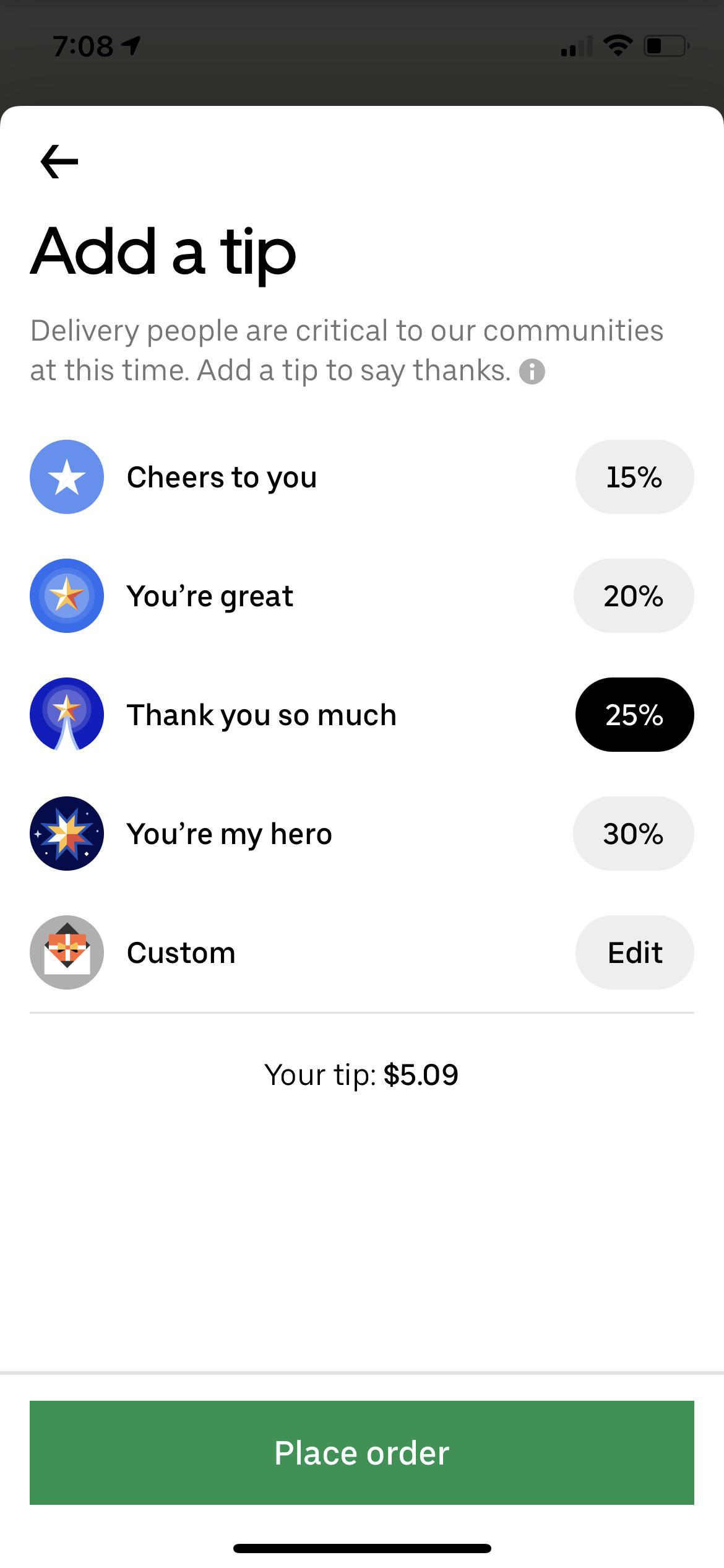 Feeling pressured that if I don’t tell my Uber Eats driver that he/she is my hero, my food is ...