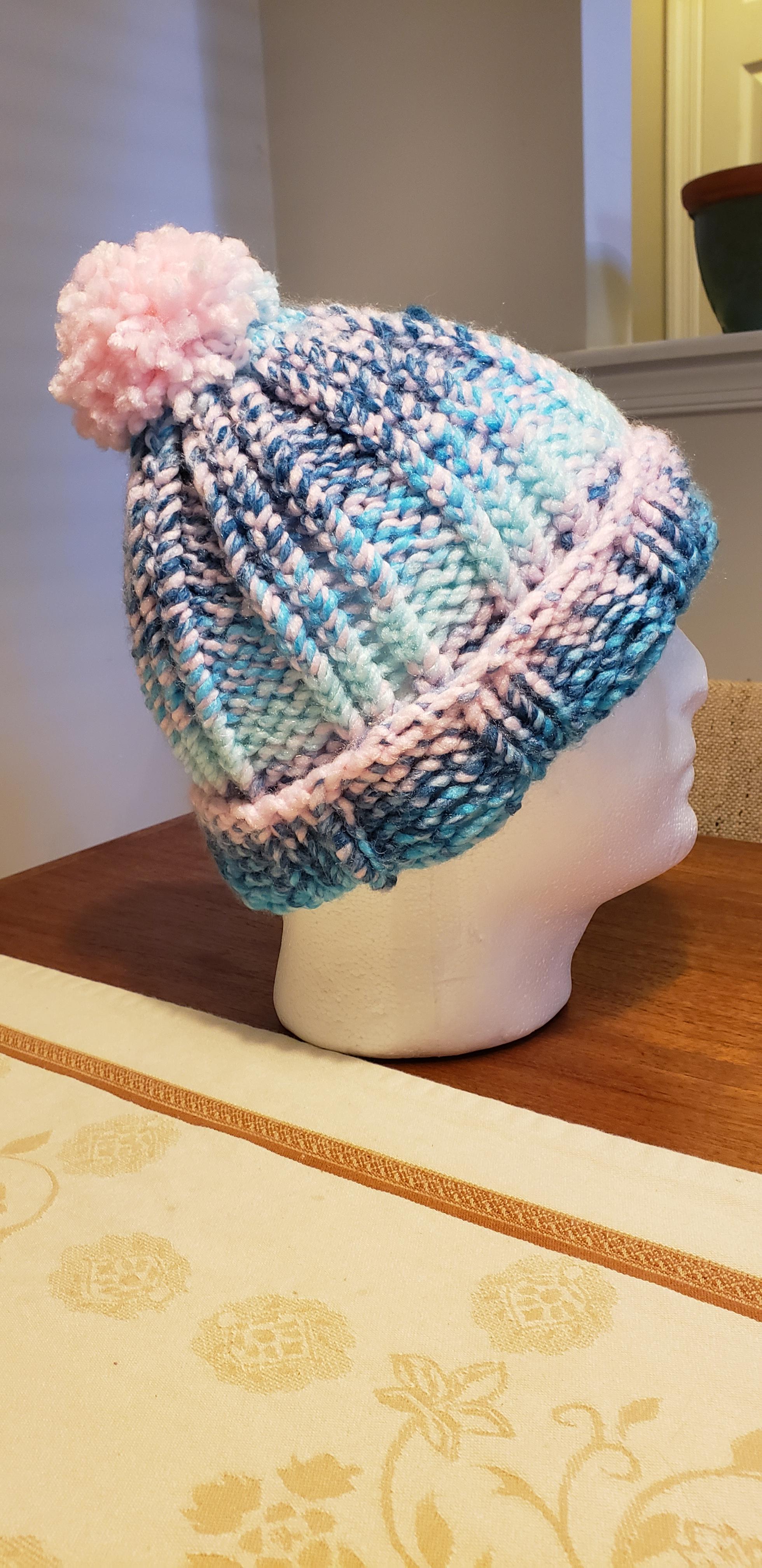 Finished Cotton Candy Rib Stitch Hat! | Scrolller