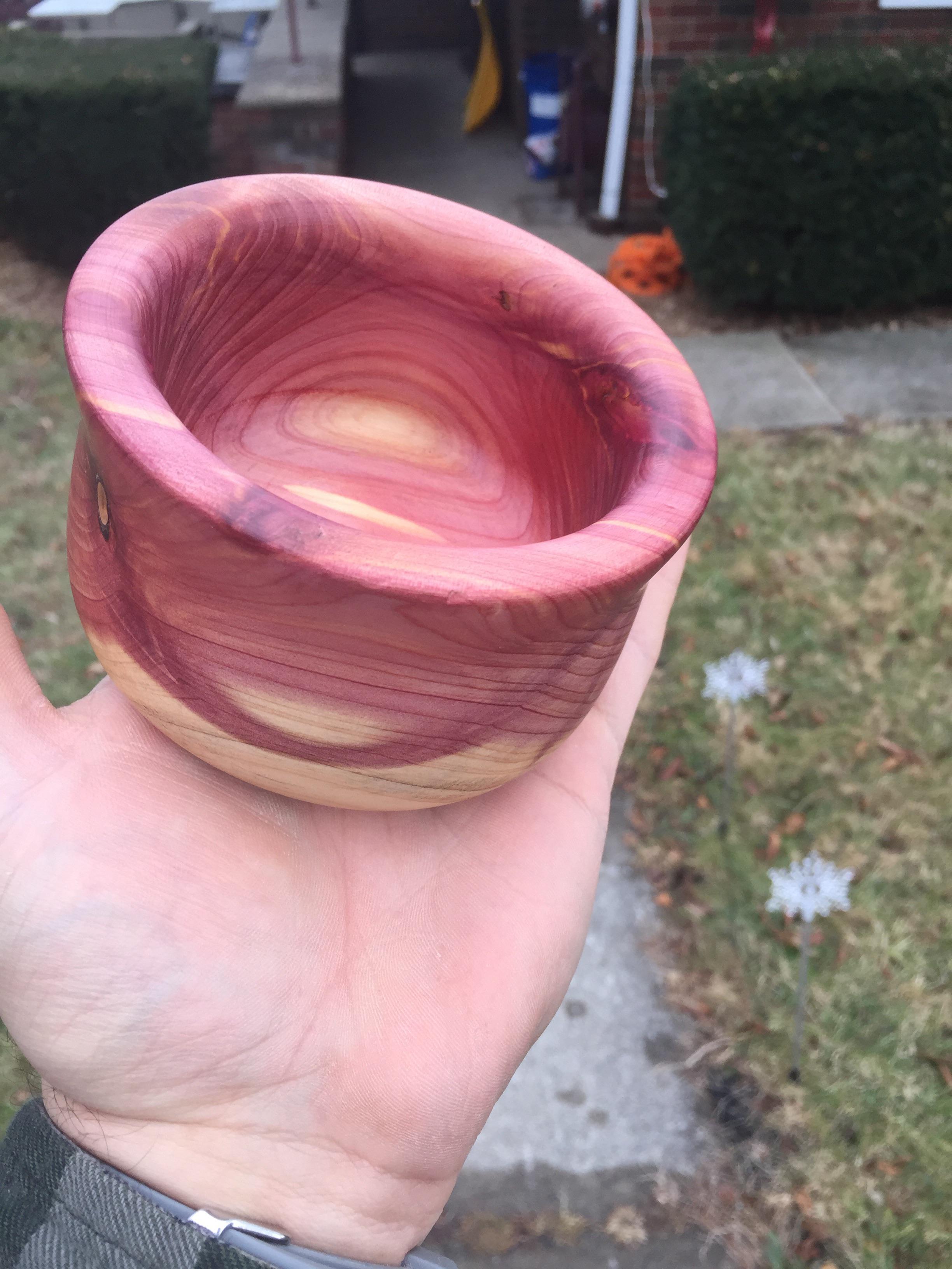 First attempt at bowl turning using cedar. | Scrolller