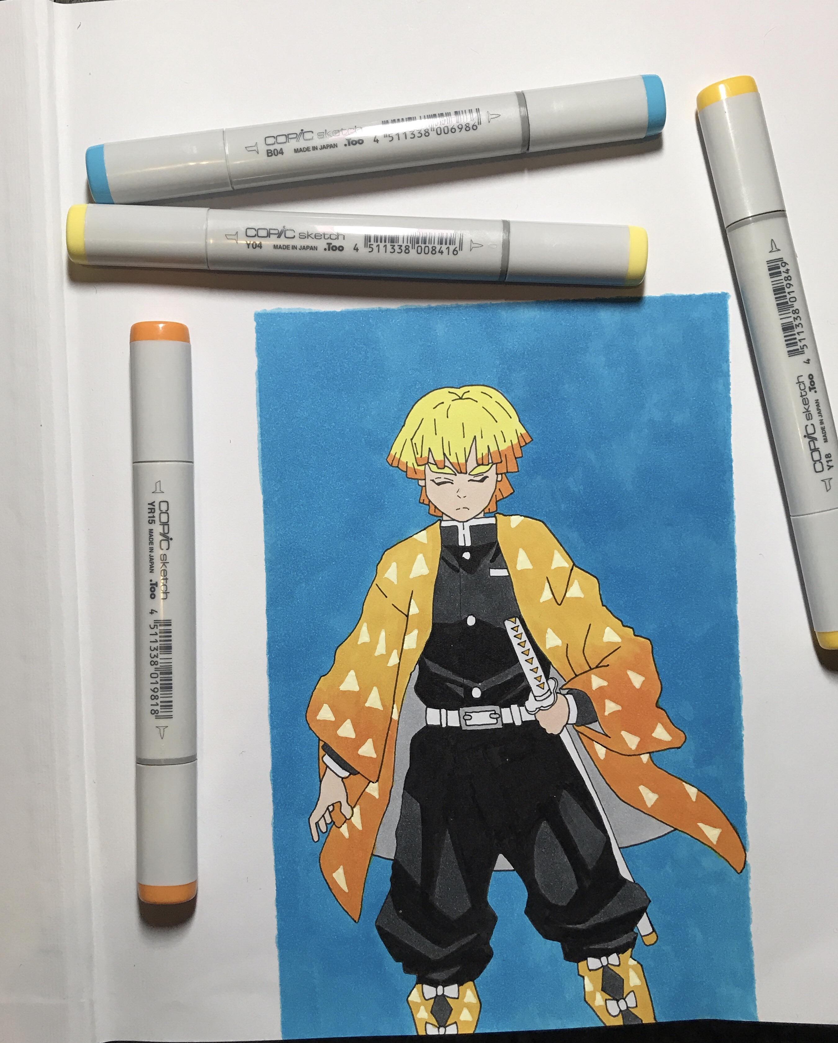 First time using copics so I drew zenitsu from demon slayer. | Scrolller