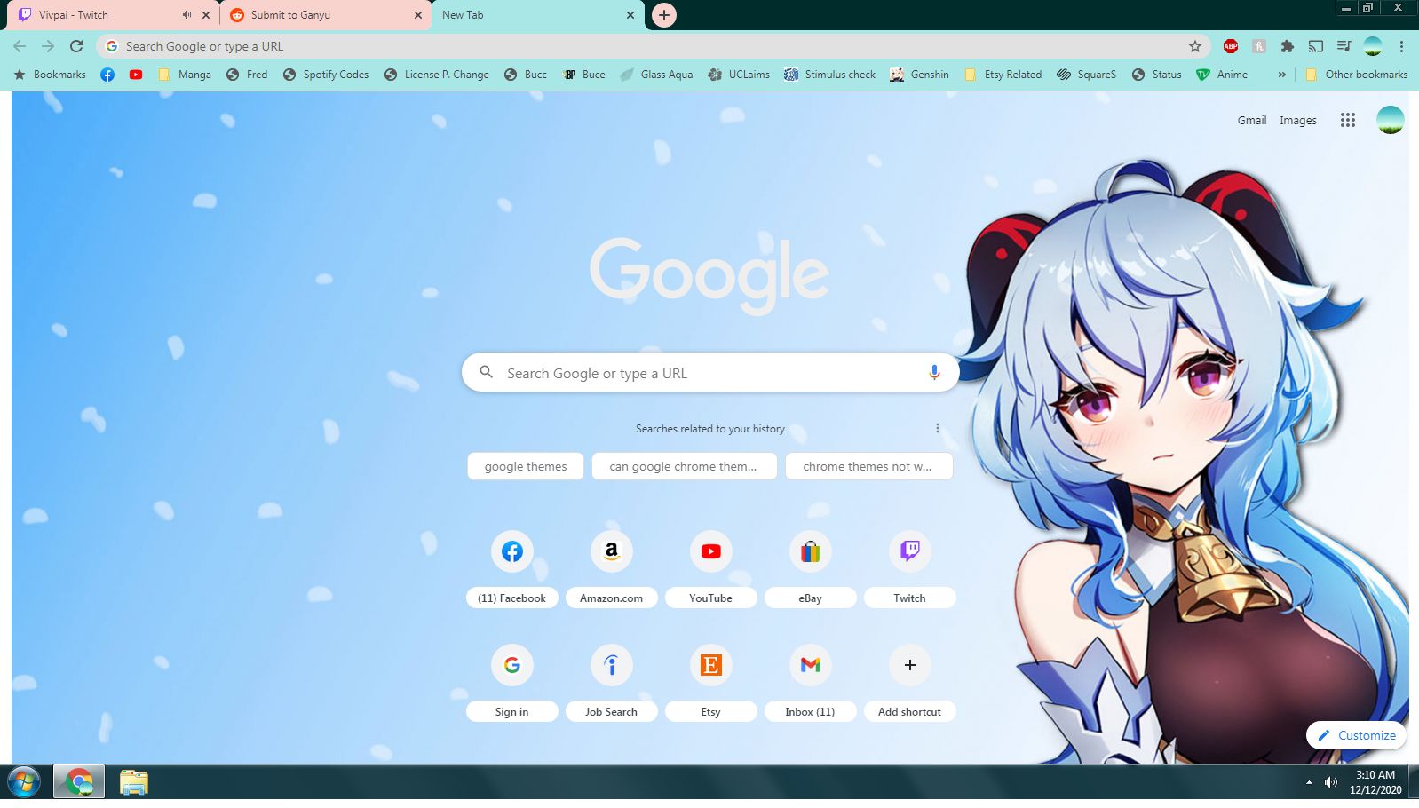 Ganyu Chrome theme | Scrolller