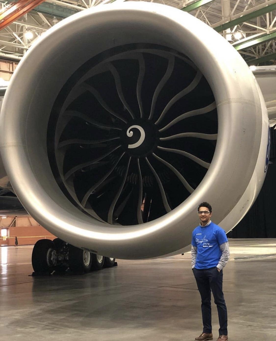 GE9X high-bypass turbofan jet engine on the new Boeing 777x creating 105,000 lbf...amazing ...