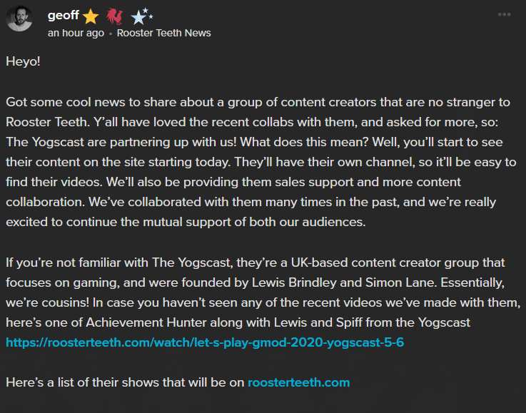 Geoff's statement on Rooster Teeth. | Scrolller