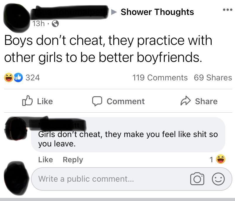 Girls and boys don’t cheat? | Scrolller