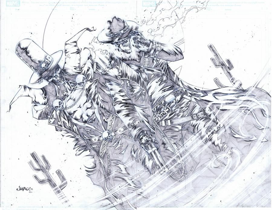 'Gunslinger Spawn and Western Ghost Rider' by Jimbo Salgado. | Scrolller