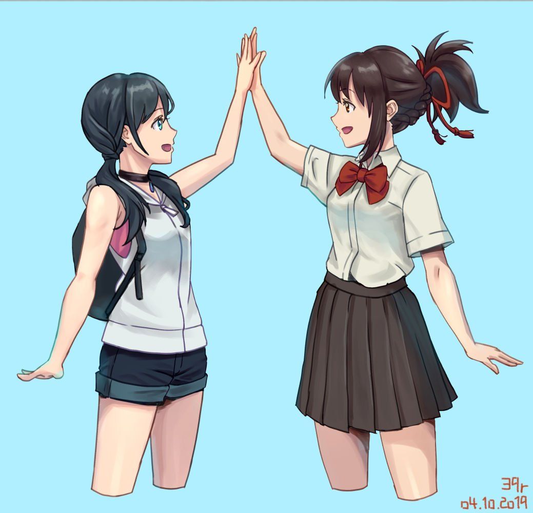 Hina meeting Mitsuha fan art made by Twitter@39raigarage | Scrolller