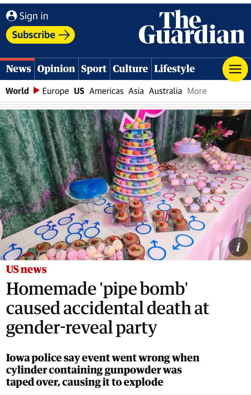 Home made device meant to discharge coloured powder actually explodes like a pipe bomb at gender ...