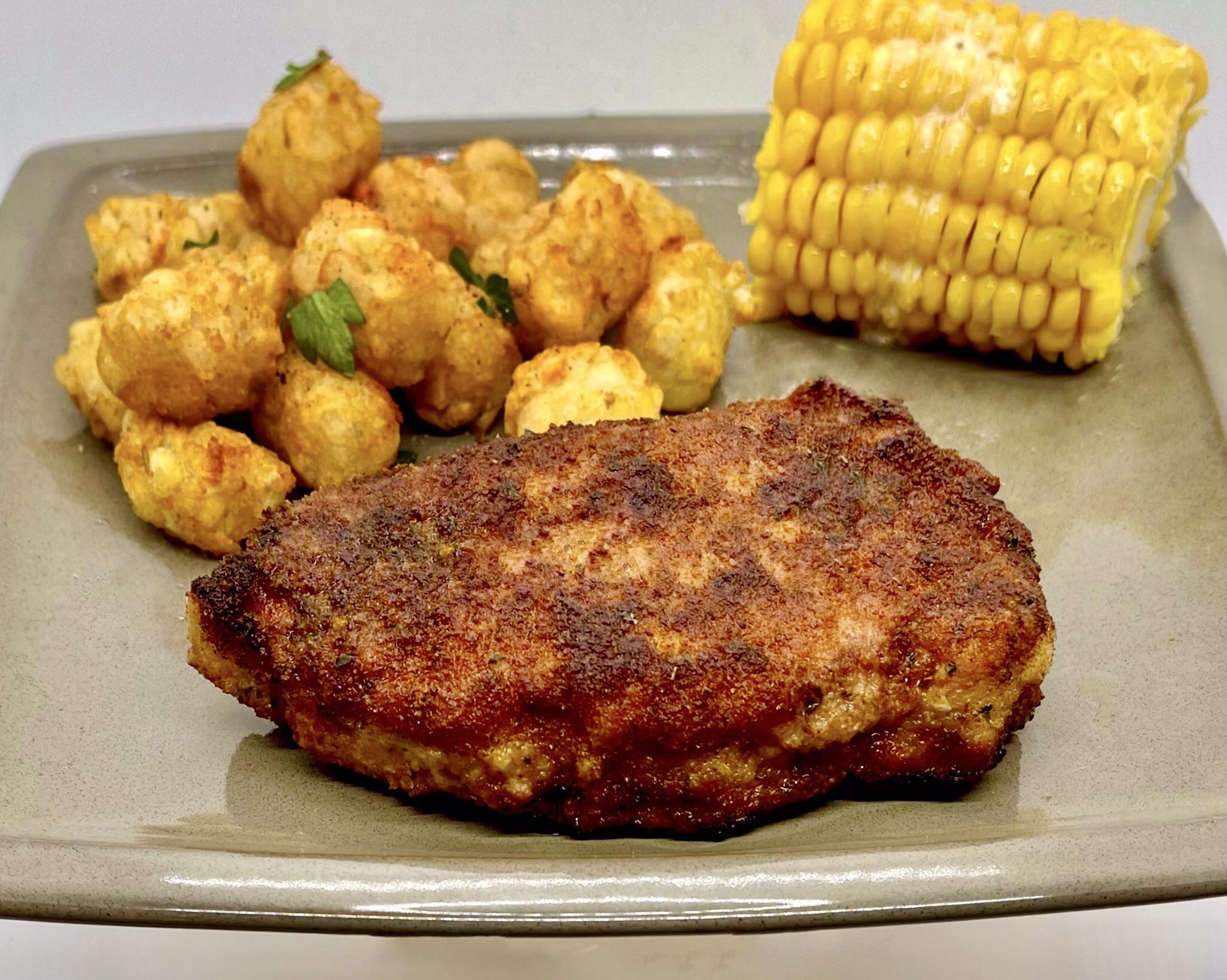 [homemade] Pork chop, tater tots and corn on the cob | Scrolller