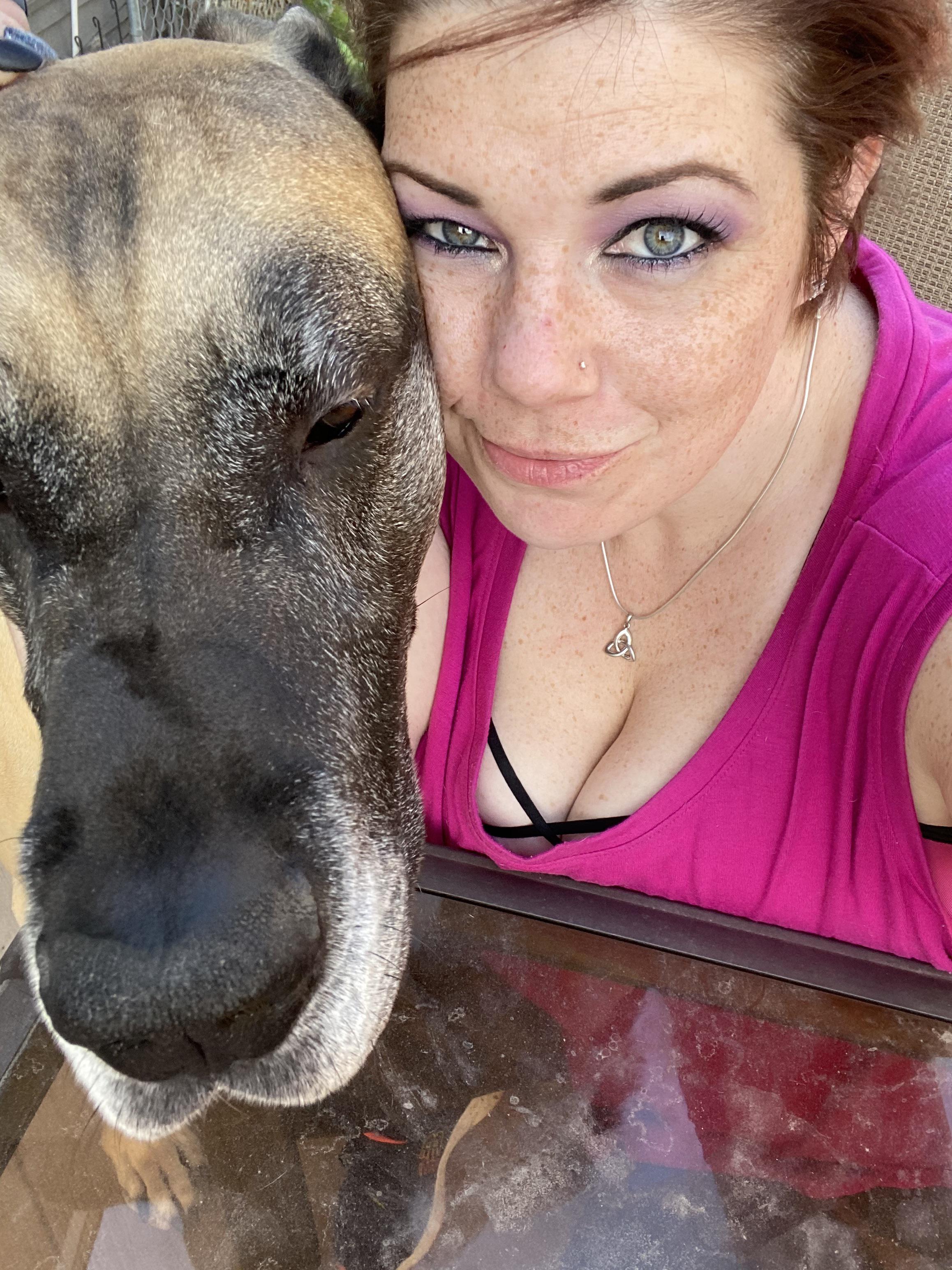 How about freckled redhead with Great Dane? (And great cleavage!) | Scrolller