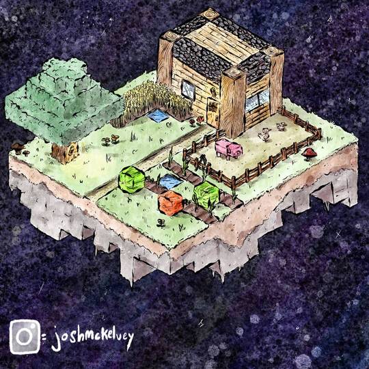 I drew a comfy minecraft floating island! | Scrolller