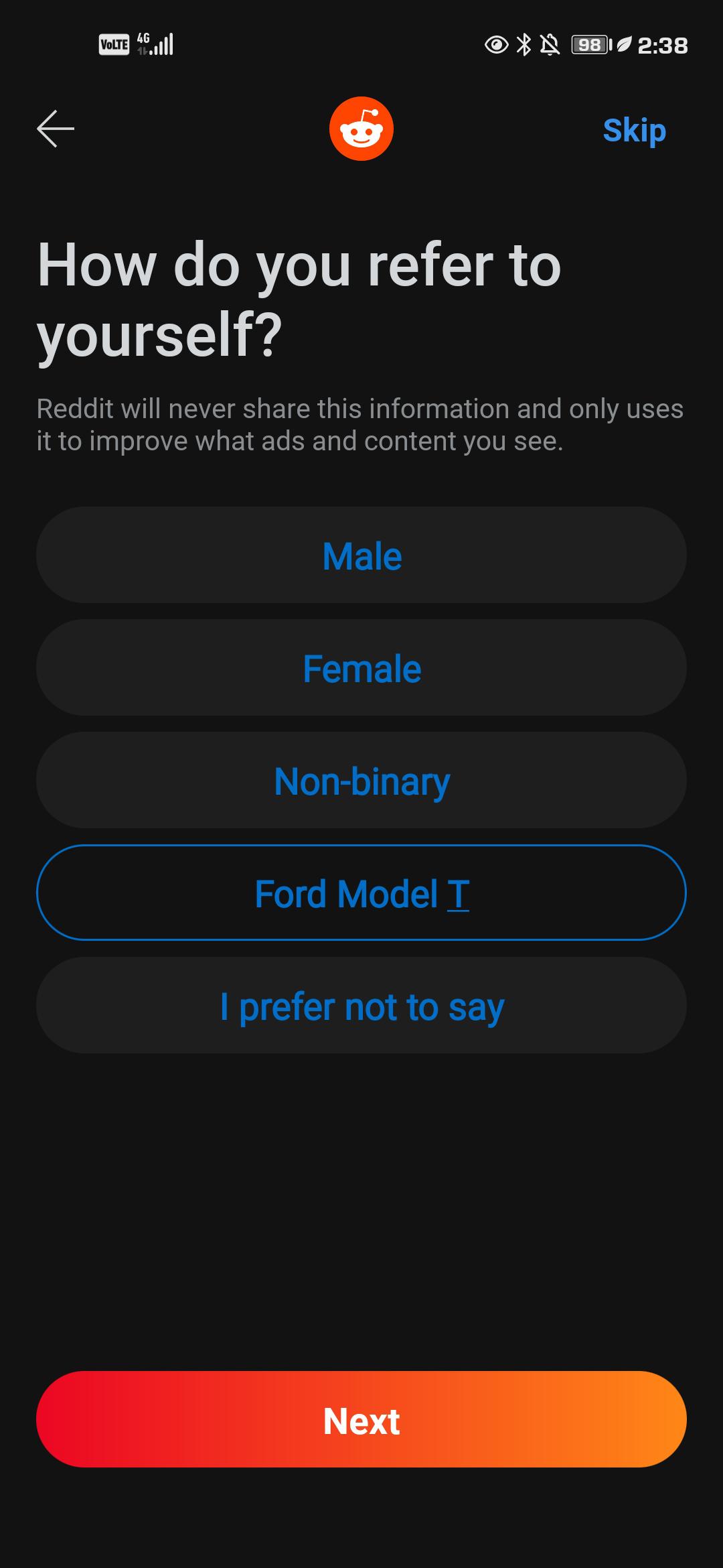 I have my custom gender. Thanks reddit | Scrolller