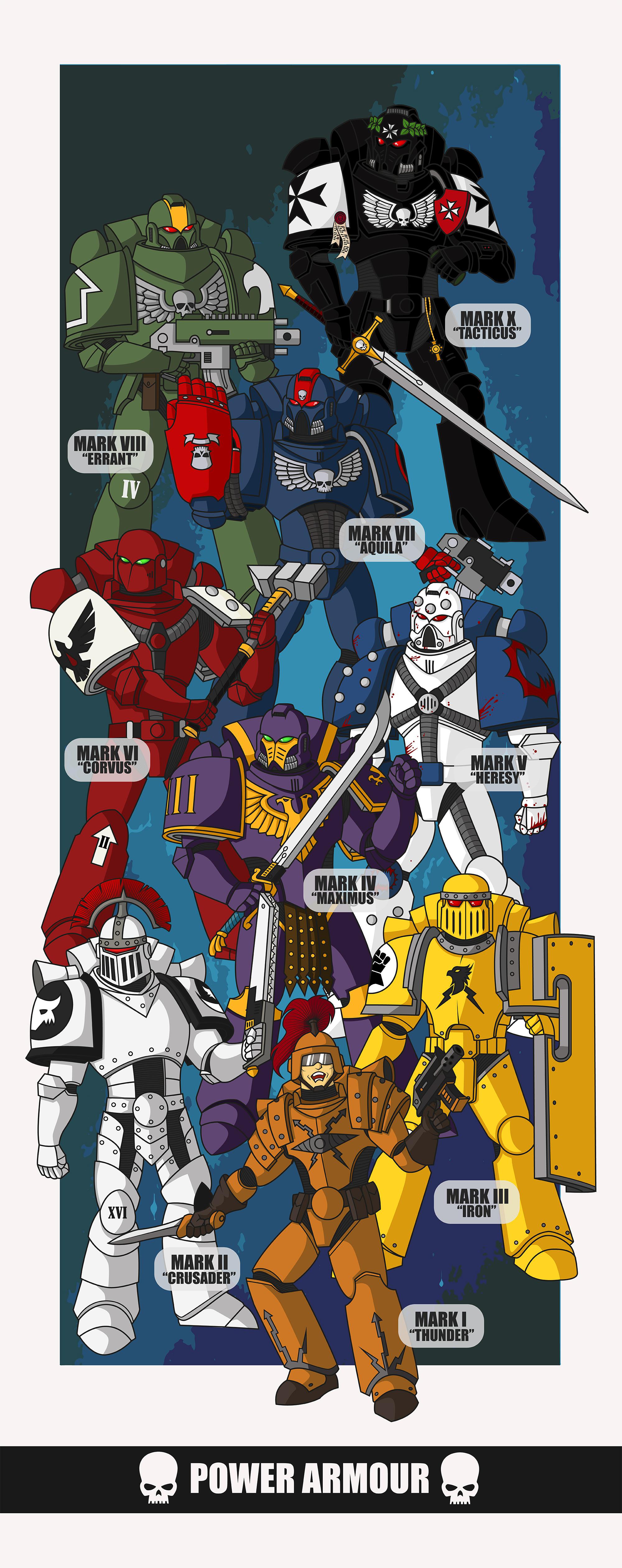 I made a draw of every type of basic power armour | Scrolller